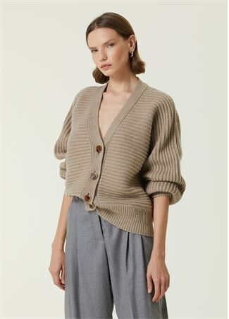 Stella McCartney Kadın Bej V Yaka Çizgi Dokulu Kaşmir Hırka 40 IT