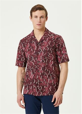 Zegna Erkek Kırmızı Çiçek Desenli Kısa Kollu Gömlek L It