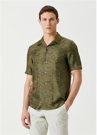 Pal Zileri Erkek Yeşil Desenli Kısa Kollu İpek Gömlek Mor 40 IT