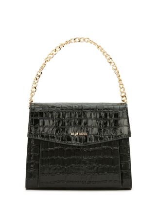 Divarese Kadın Siyah Krokodil Dokulu Deri Omuz Çantası EU