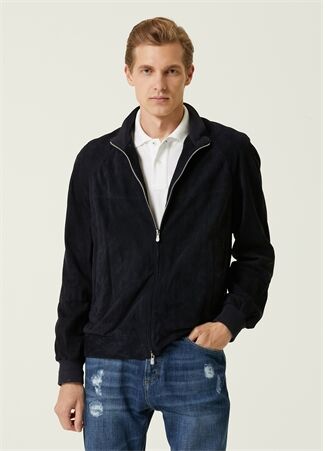 Brunello Cucinelli Erkek Lacivert Dik Yaka Deri Mont S EU