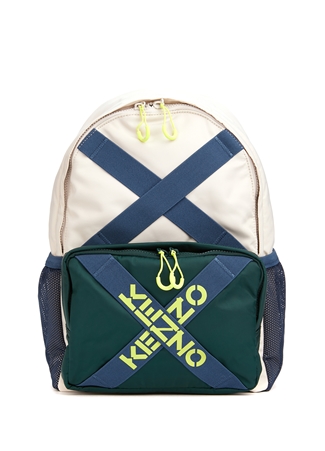 Kenzo Erkek Krem Yeşil Çapraz Logo Bantlı Sırt Çantası Gri EU
