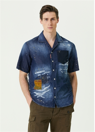Dsquared2 Erkek Mavi Fırça Darbesi Desenli Yıpratmalı Denim Gömlek Lacivert 48 It Dsquared2 Erkek Mavi Fırça Darbesi Desenli Yıpratmalı Denim Gömlek Lacivert 48 It