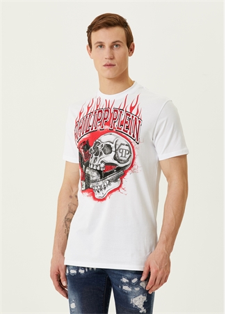 Philipp Plein Erkek Beyaz Taşlı Figür İşlemeli Logolu T-shirt L EU Philipp Plein Erkek Beyaz Taşlı Figür İşlemeli Logolu T-shirt L EU