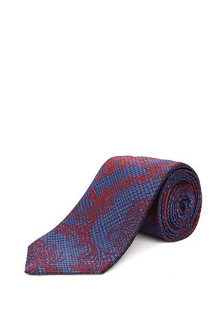 Etro Erkek Mavi Kırmızı Desenli İpek Kravat EU