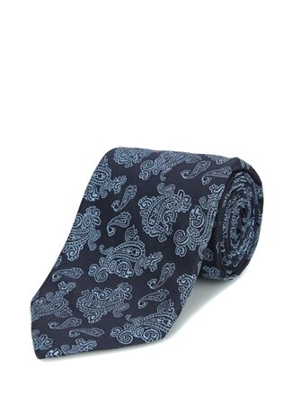 Beymen Collection Erkek Lacivert Şal Desenli İpek Kravat EU IT