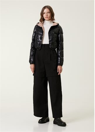 Moncler Kadın Siyah Yüksek Bel Bol Paça Pantolon 40 IT