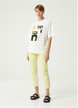Beymen Club Kadın Beyaz Bisiklet Yaka Baskılı T-shirt XS