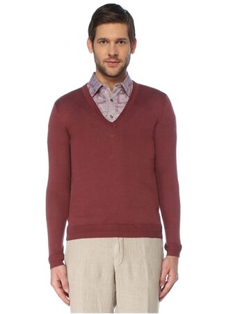 Pal Zileri Erkek Kırmızı V Yaka İpek Kazak Bordo 48 IT