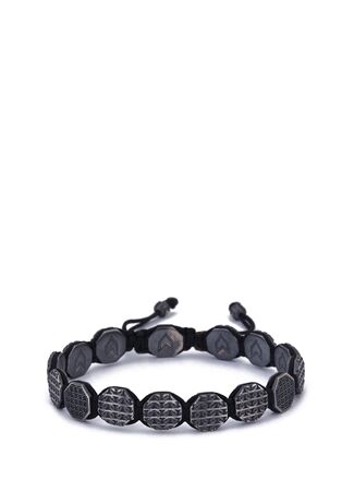 AW by Atolyewolf Erkek Siyah Boncuklu Gümüş Rengi Bileklik EU