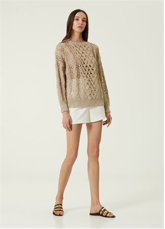 Brunello Cucinelli Kadın Bej İşlemeli Triko XS EU