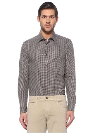 Pal Zileri Erkek Bordo Modern Yaka Kareli Gömlek 42 IT