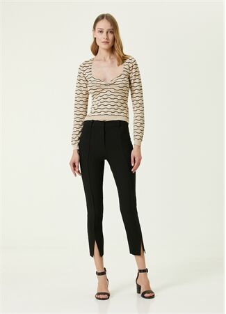 Musier Kadın Tea Slim Fit Siyah Yırtmaçlı Pantolon 34 IT