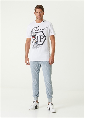 Philipp Plein Erkek Gri Beli Kordonlu Logo Desenli Jogger Eşofman Altı L EU