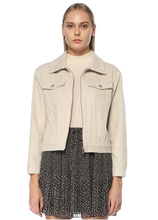 Beymen Club Kadın Bej Gömlek Yaka Ekoseli Trucker Ceket 42