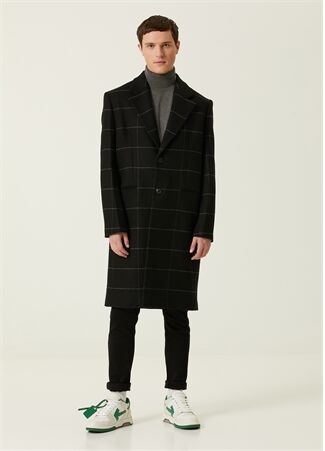 Off-White Erkek Siyah Kareli Yün Palto 48 IT