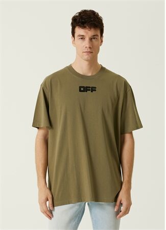 Off-White Erkek Haki Siyah Logo Detaylı T-shirt S EU