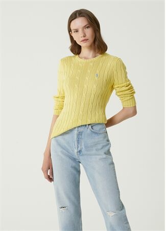 Polo Ralph Lauren Kadın Sarı Bisiklet Yaka Saç Örgü Kazak S EU