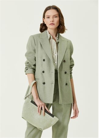 Brunello Cucinelli Kadın Yeşil Keten Ceket 42 IT
