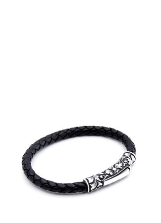 Boga Erkek Siyah Örgü Dokulu Gümüş Rengi Bileklik L EU