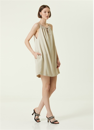 Academia Kadın Vizon Büzgü Detaylı Mini Elbise Bej 42 EU