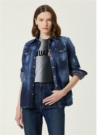 Dsquared2 Kadın Lacivert Logo Baskılı Jean Gömlek Mavi 38 IT Dsquared2 Kadın Lacivert Logo Baskılı Jean Gömlek Mavi 38 IT