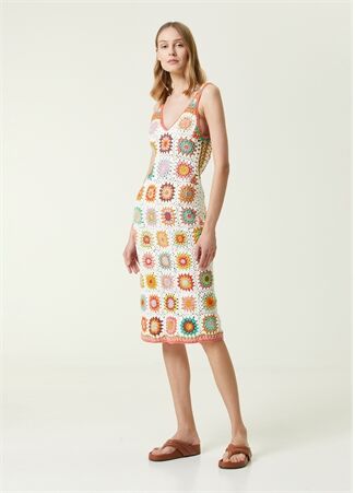 Alemais Kadın V Yaka Nakışlı Midi Elbise 0 US Alemais Kadın V Yaka Nakışlı Midi Elbise 0 US