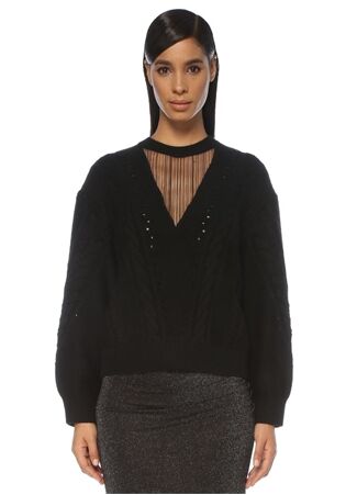 IRO Kadın Nabai Siyah Yaka Detaylı Saç Örgü Kazak XS EU