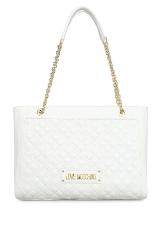 Love Moschino Kadın Beyaz Dikiş Detaylı Alışveriş Çantası EU