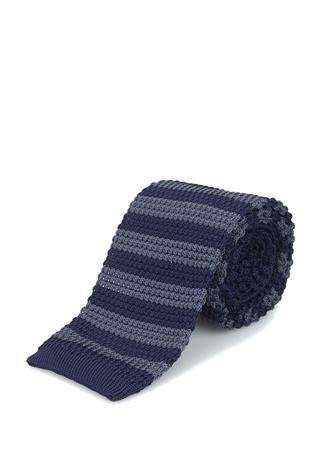 Network Erkek Gri Mavi Şeritli Dokulu Kravat EU