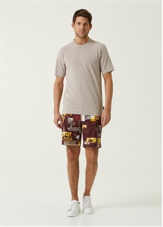 Z Zegna Erkek Kırmızı Fotoğraf Baskılı Bermuda Bordo 52 IT