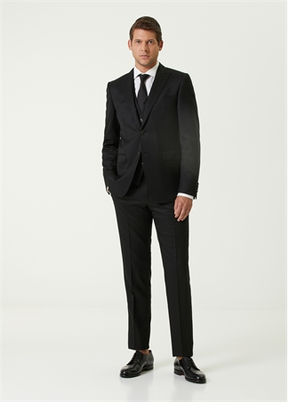 Palzileri Lab Erkek Siyah Çizgili Yelekli Yün Takım Elbise 50 IT