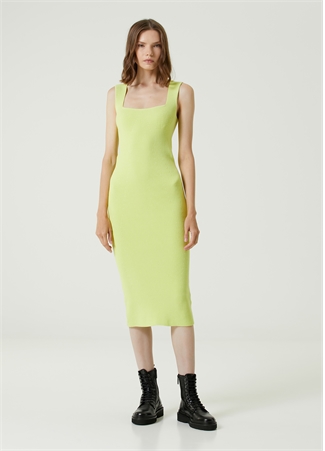 Helmut Lang Kadın Sarı Kare Yaka Midi Triko Elbise XS EU Helmut Lang Kadın Sarı Kare Yaka Midi Triko Elbise XS EU