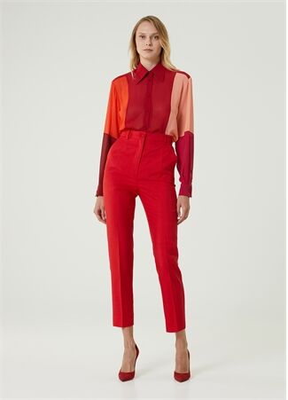 Dolce&Gabbana Kadın Kırmızı Yüksek Bel İpek Pantolon 42 IT