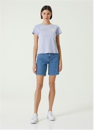 Helmut Lang Kadın Lila Bisiklet Yaka Logolu T-shirt Mor XS EU