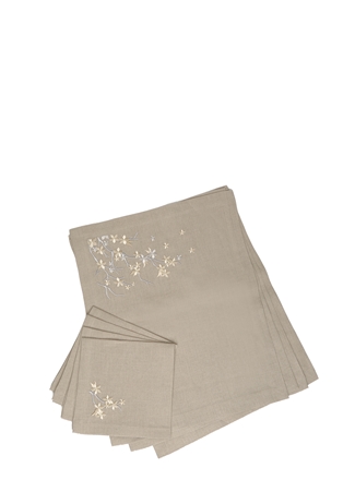 Serenk Bej Nakışlı 4lü Keten Peçete Seti Çok Renkli