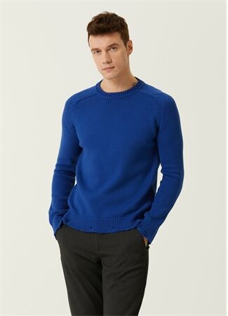 Erkek Lacivert Yıpratma Detaylı Triko Mavi S EU Erkek Lacivert Yıpratma Detaylı Triko Mavi S EU