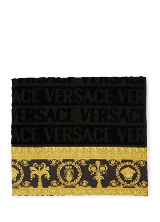Versace Siyah Medusa Şerit Detaylı Banyo Havlusu