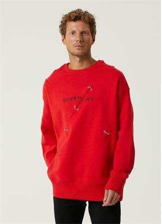 Givenchy Erkek Kırmızı Logo Baskılı Sweatshirt M EU