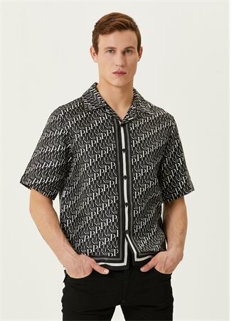 Philipp Plein Erkek Siyah Logo Desenli Kurukafa Detaylı Gömlek L EU