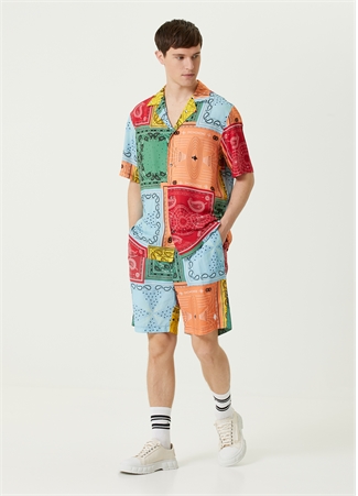 Marcelo Burlon Erkek Kırmızı Patchwork Etnik Desenli Bermuda M Eu Marcelo Burlon Erkek Kırmızı Patchwork Etnik Desenli Bermuda M Eu