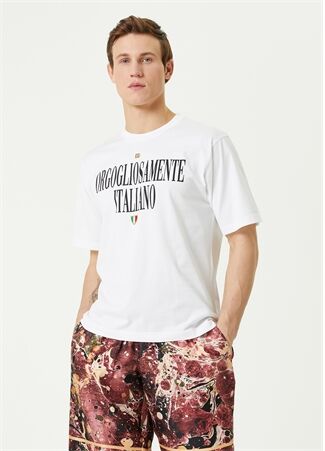 Dolce&Gabbana Erkek Beyaz Logo Baskılı T-shirt 44 IT