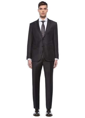 Zegna Erkek Gri Kelebek Yaka Yün Takım Elbise 58 IT