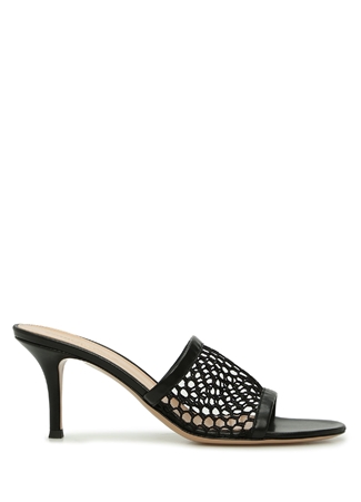 Gianvito Rossi Kadın Jamaika Siyah File Bantlı Deri Terlik 36 EU