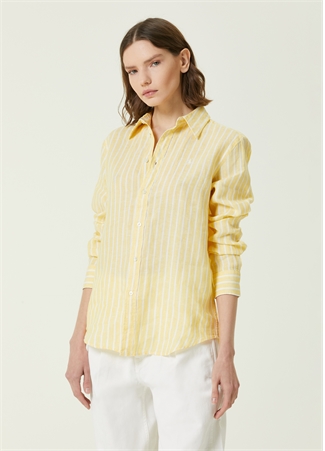 Polo Ralph Lauren Kadın Sarı Beyaz Çizgili Keten Gömlek S EU