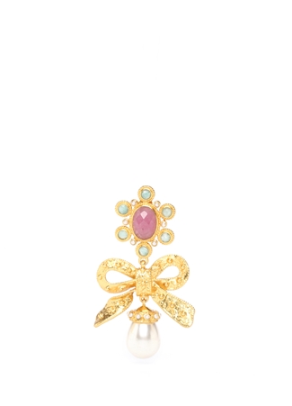 Valere Kadın Gold Fiyonk Formlu Taşlı Küpe Altın Rengi EU