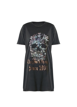 Allsaints Kadın Siyah Baskılı Mini T-shirt Elbise XS/S EU Allsaints Kadın Siyah Baskılı Mini T-shirt Elbise XS/S EU