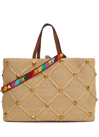 Valentino Garavani Kadın Bej Geometrik Desenli Omuz Çantası EU