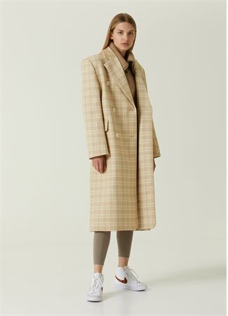 Camilla and Marc Kadın Bej Ekoseli Kruvaze Palto 8 US
