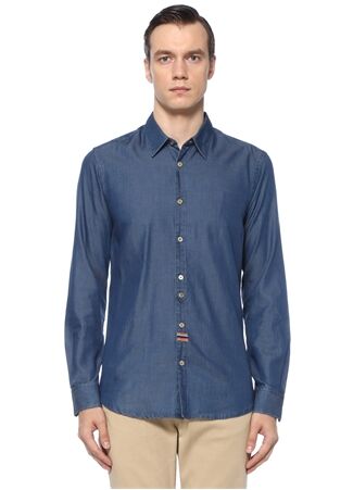 Paul Smith Erkek Mavi İngiliz Yaka Gömlek Kahverengi S EU